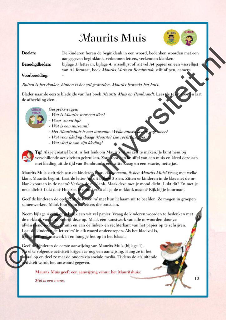 Kunst – Maurits Muis en Rembrandt – Kleuteruniversiteit